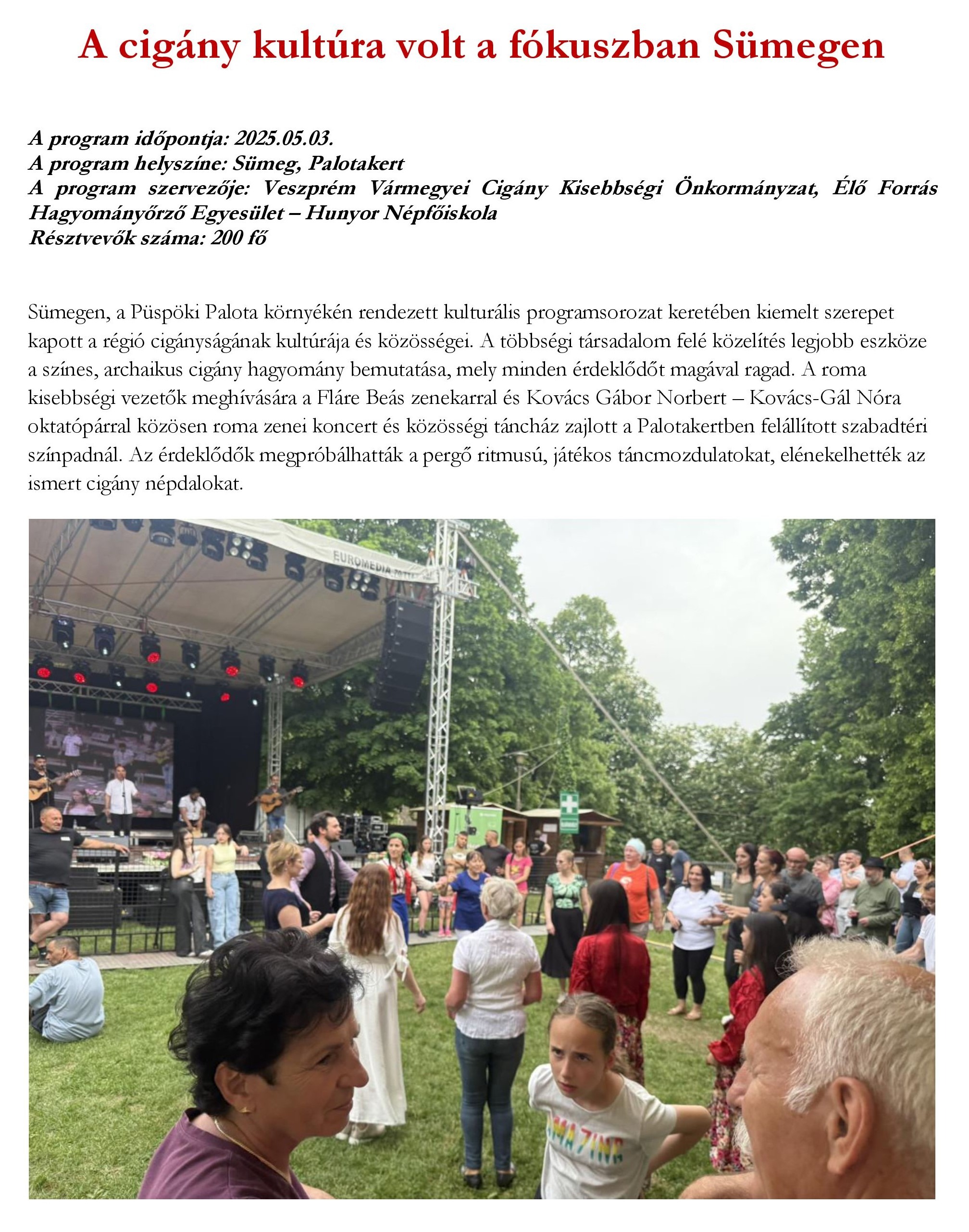 A cigány kultúra volt a fókuszban Sümegen